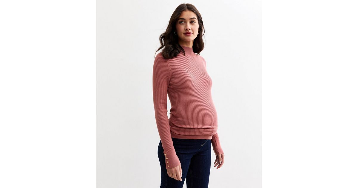 Maternity Pink Rib Knit Button Cuff Jumper | New Look