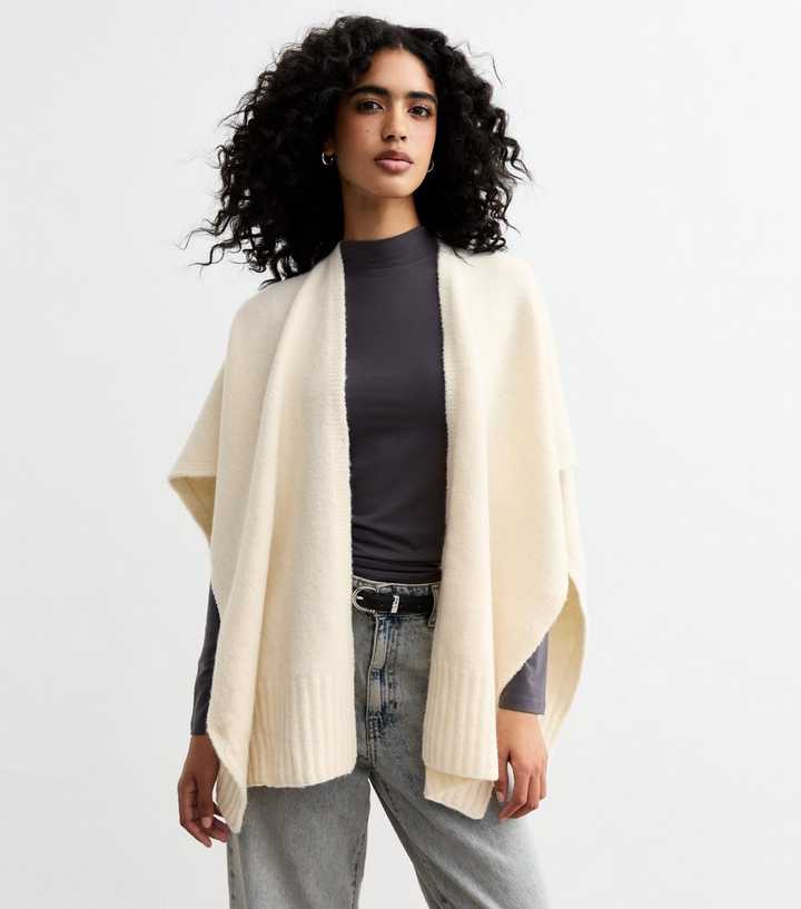 Cream Knitted Poncho | New Look
