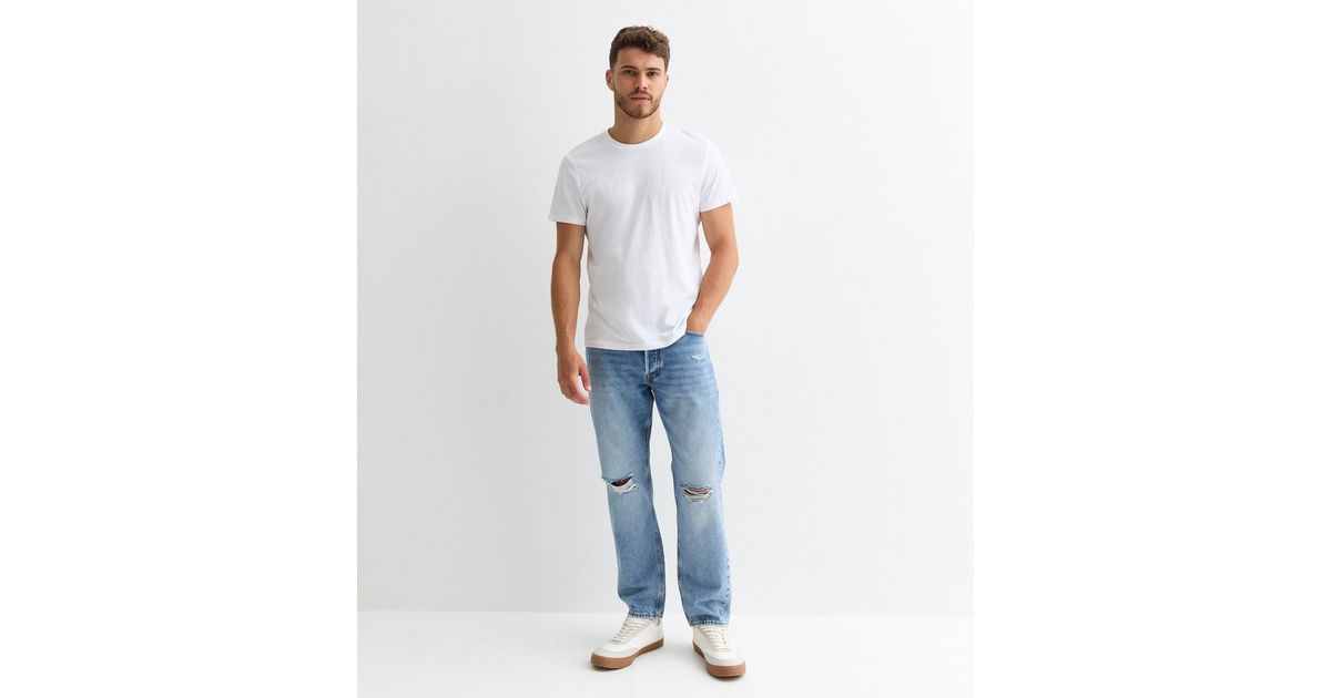 Jack & Jones Blue Ripped-Knee Jeans | New Look