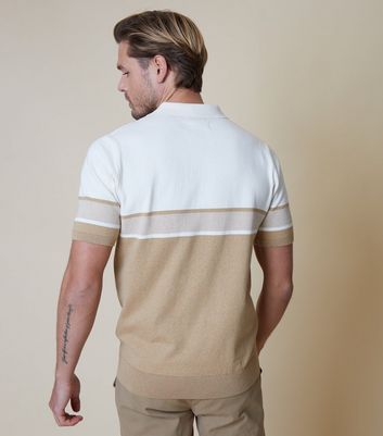 Threadbare Stone Colourblock Knit Zip Polo Shirt | New Look