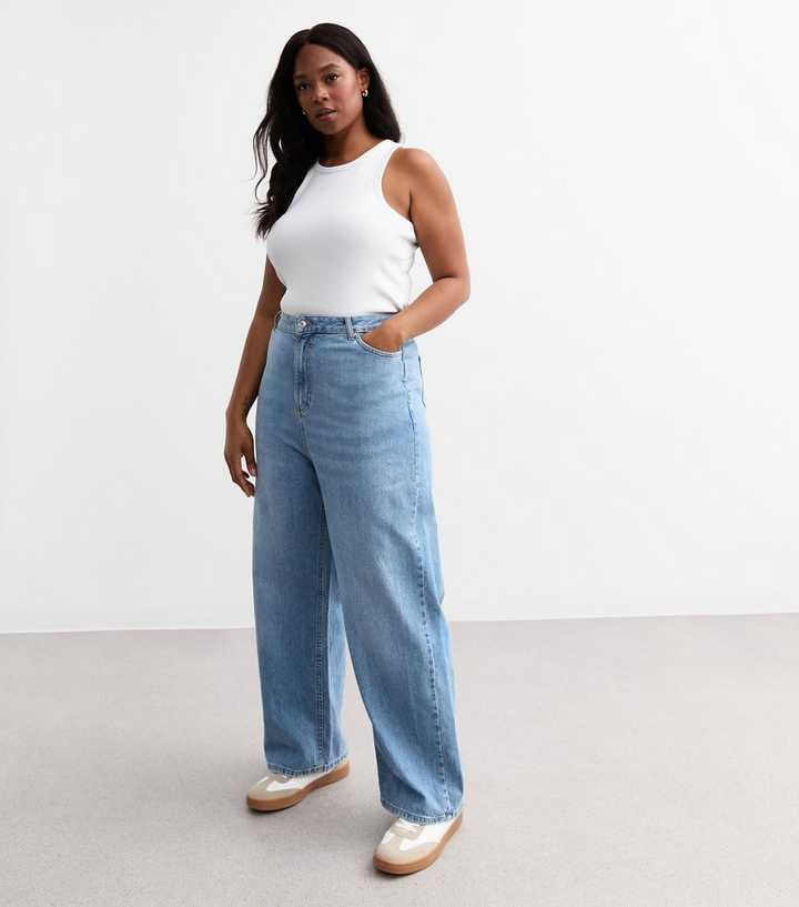 Curves Blue High Waist Adalae Wide Leg Jeans | New Look