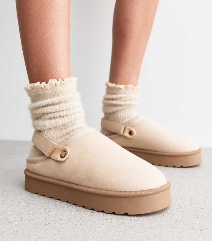 Off White Back Strap Faux Fur Lined Mule Slippers | New Look
