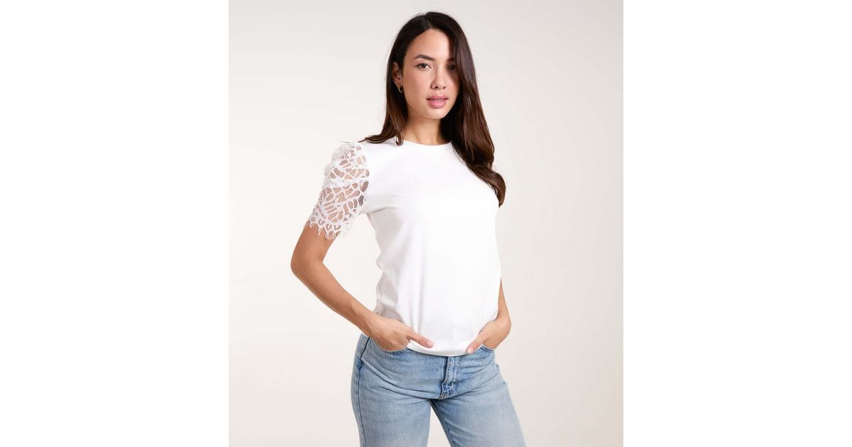 Blue Vanilla White Lace Mesh T-Shirt | New Look