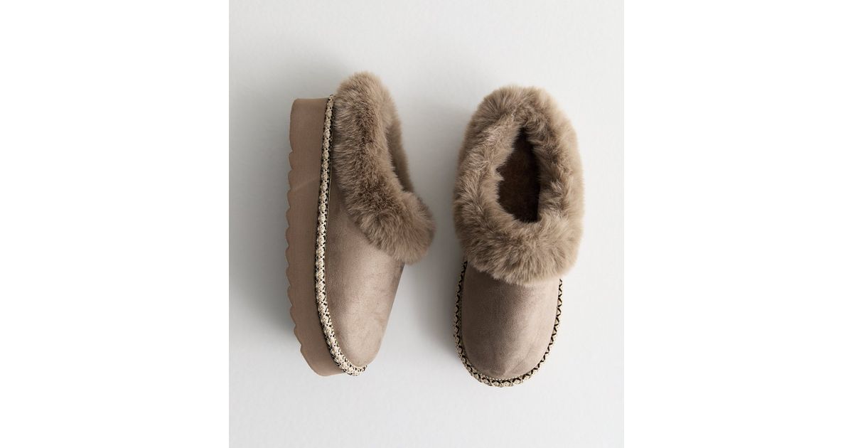 Brown Faux Fur Lined Double Sole Boot Slippers | New Look