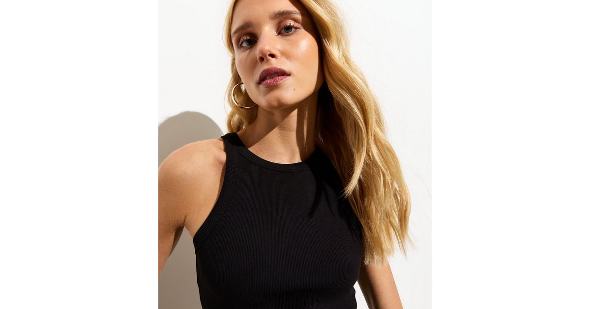Black Ribbed Racer Back Vest Top New Look