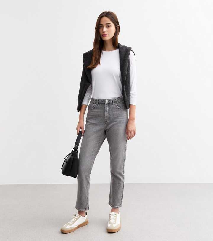 Grey Hannah Ankle Grazer Straight Leg Jeans | New Look