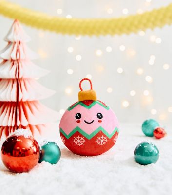 Pink Christmas Smiley Face Bauble | New Look