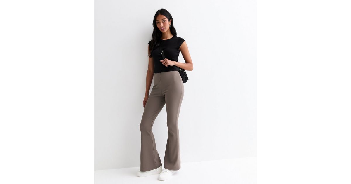 Dark Grey Ribbed Flared Trousers | New Look