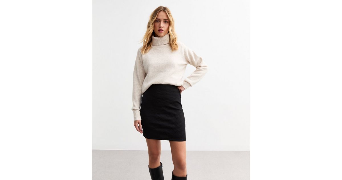 Black Textured Mini Skirt New Look