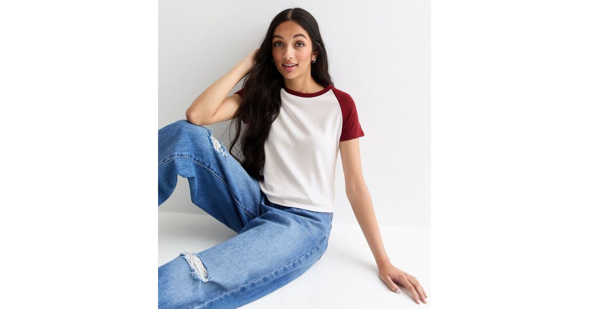 Girls Burgundy Short Sleeve Raglan T-Shirt | New Look