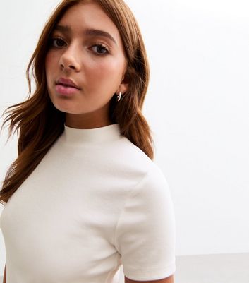 Girls White Rib High Neck T-Shirt | New Look