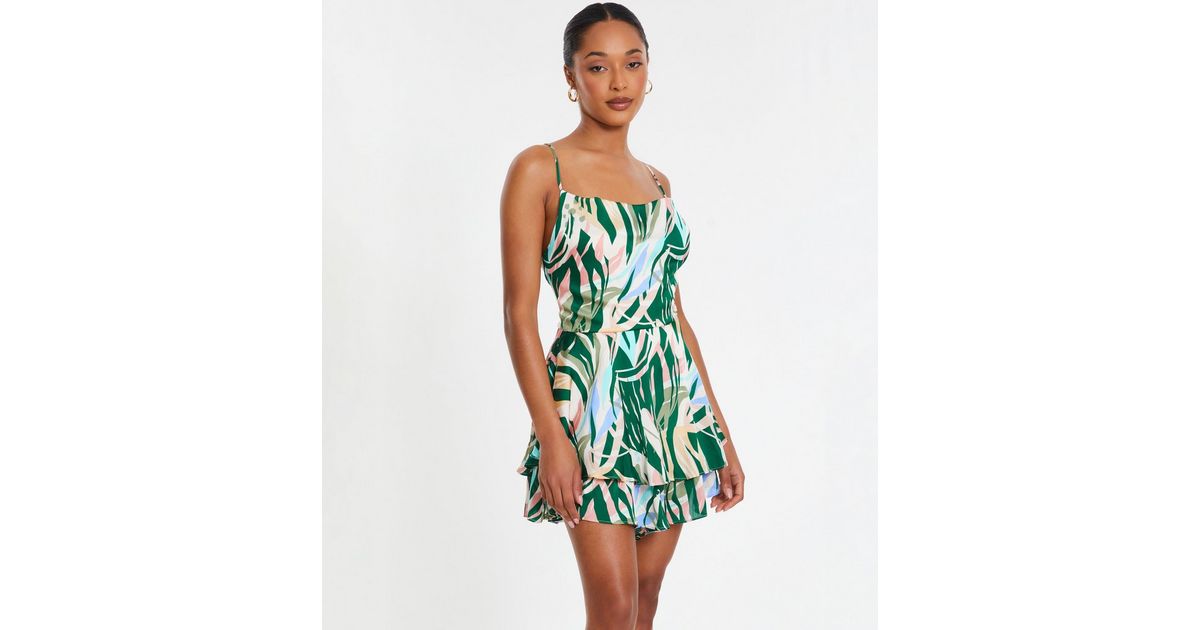 QUIZ Green Cowl-Neck Strappy Mini Playsuit | New Look
