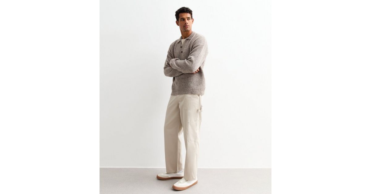 Stone Relaxed Cotton Carpenter Trousers | New Look