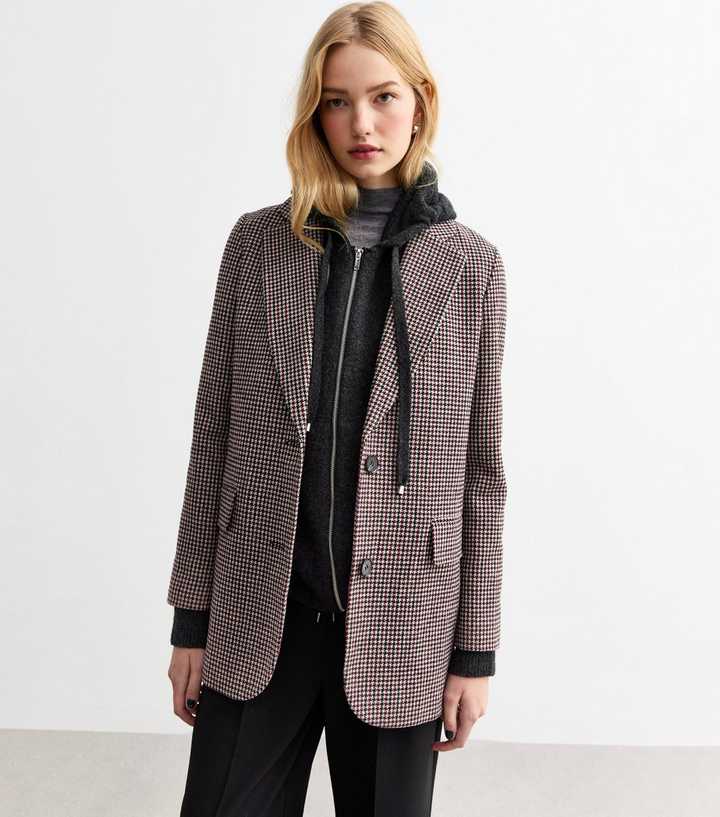 Red Textured Houndstooth Oversized Blazer | New Look