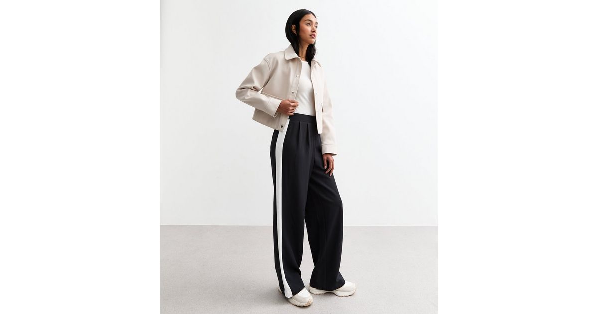 Black Side Stripe Tailored Wide Leg Jersey Trousers | New Look