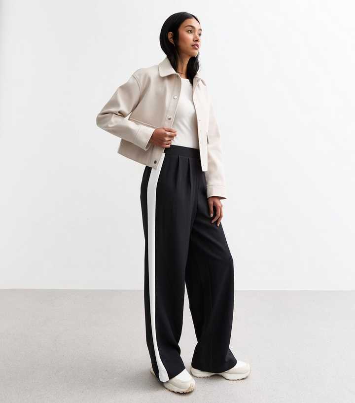 Black Side Stripe Tailored Wide Leg Jersey Trousers | New Look