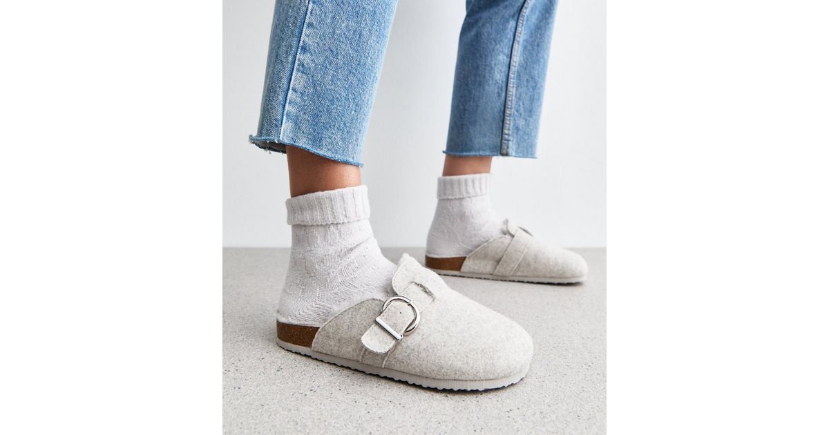Grey Felt Faux Fur Lined Mules | New Look