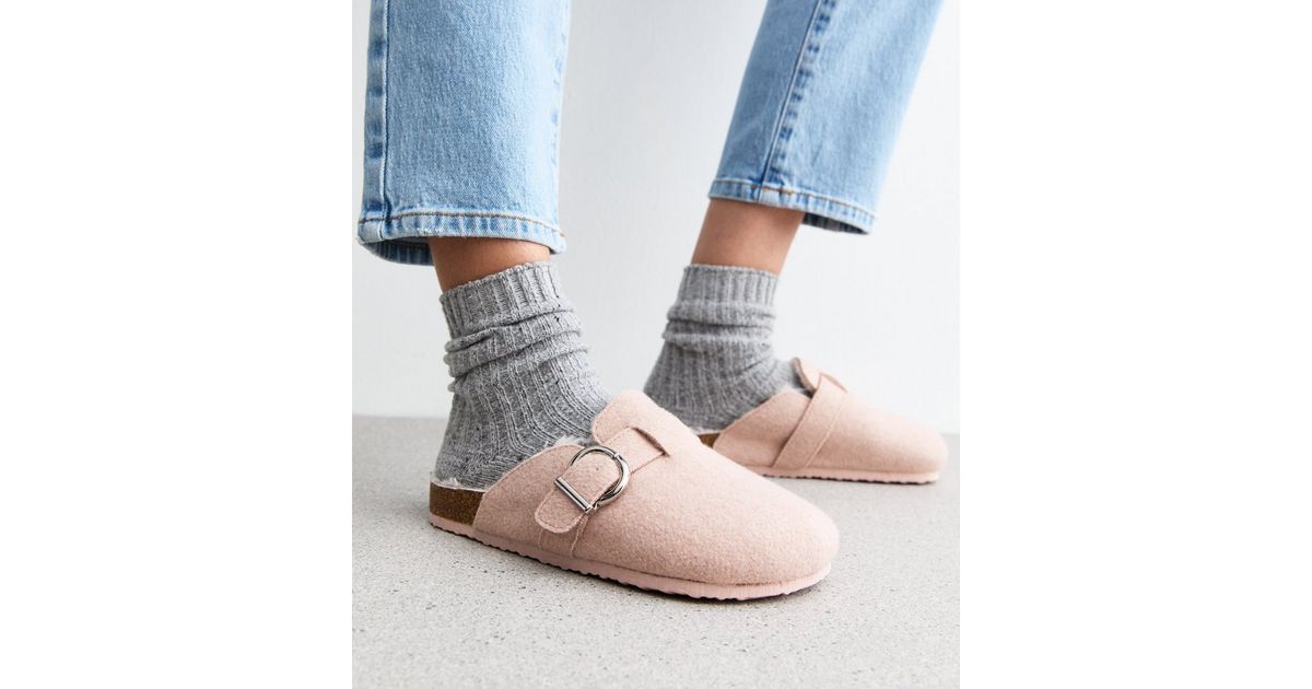Pink Felt Faux Fur Lined Mules | New Look