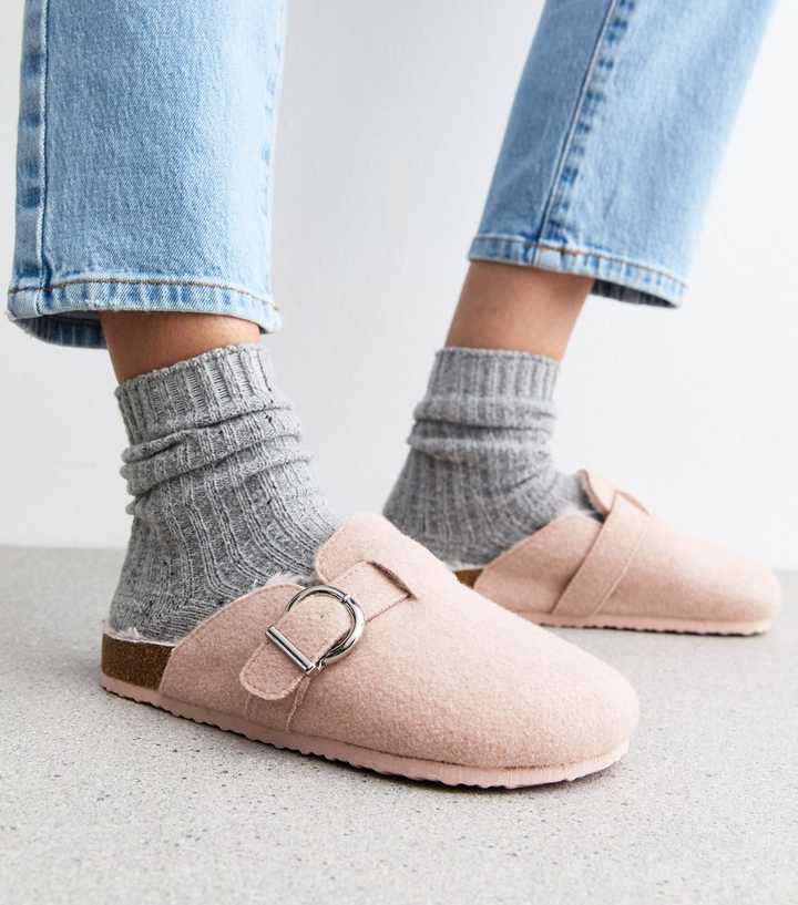 Pink Felt Faux Fur Lined Mules | New Look