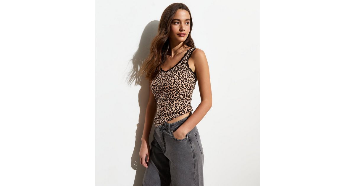 Brown Leopard Print Lace Trim Vest | New Look