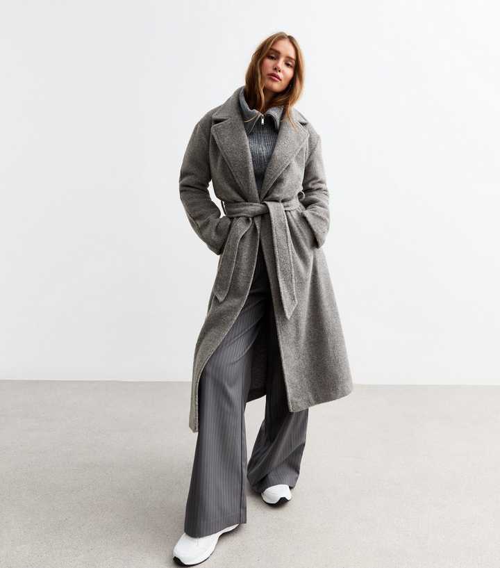 Grey Long Belted Unlined Coat | New Look