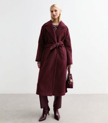 Burgundy Long Belted Unlined Coat | New Look