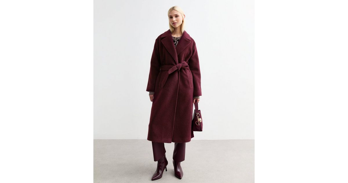 Burgundy Long Belted Unlined Coat | New Look