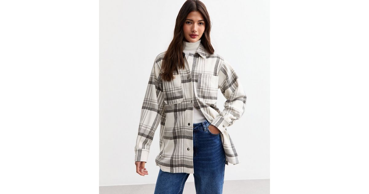 Light Grey Check Oversized Shacket | New Look