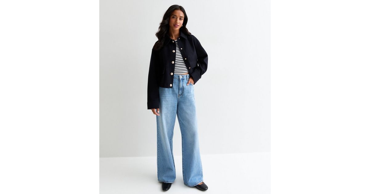 Petite Navy Cropped Shacket | New Look
