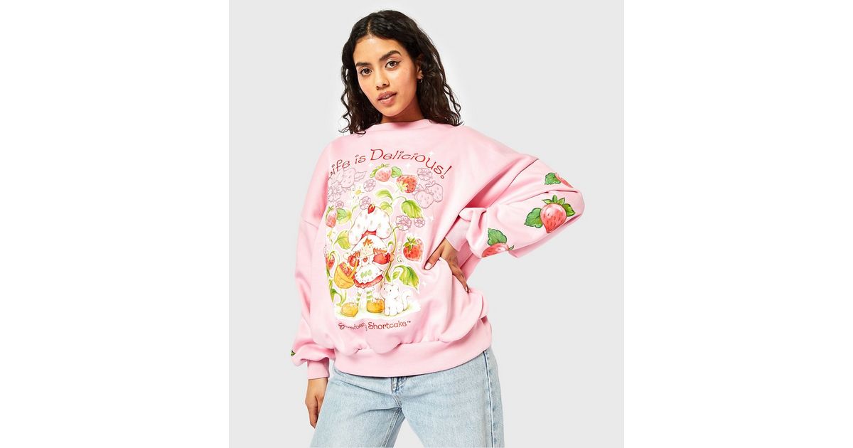 Skinnydip Pink Strawberry Shortcake Oversized Sweatshirt | New Look