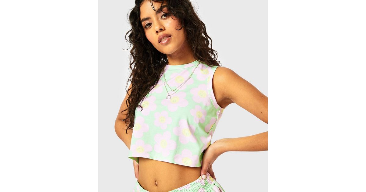 Skinnydip Green Happy Flowers Crop Vest Top | New Look