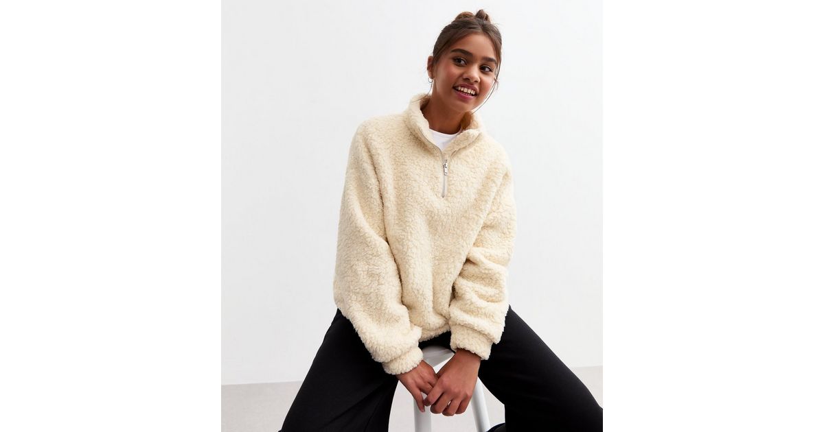 Girls Cream Fleece Half Zip Jacket | New Look