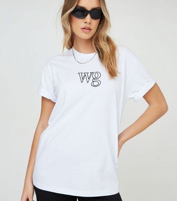 WKNDGIRL White Embroidered Logo Oversized T-Shirt | New Look