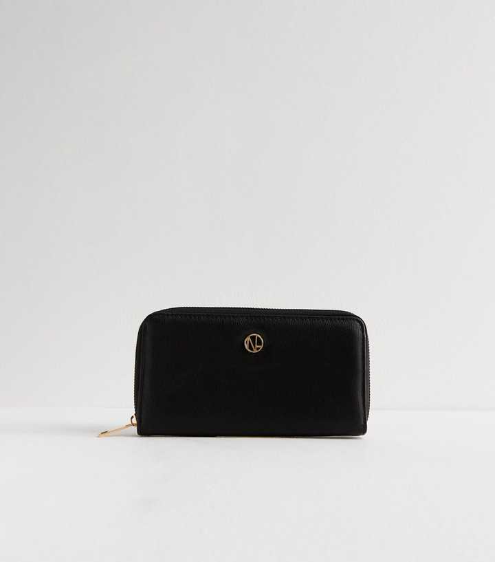 Black Leather-Look Large Zip Purse | New Look