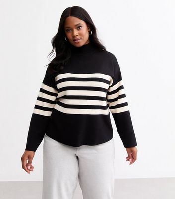 Curves Black Compact Knit Striped Jumper | New Look