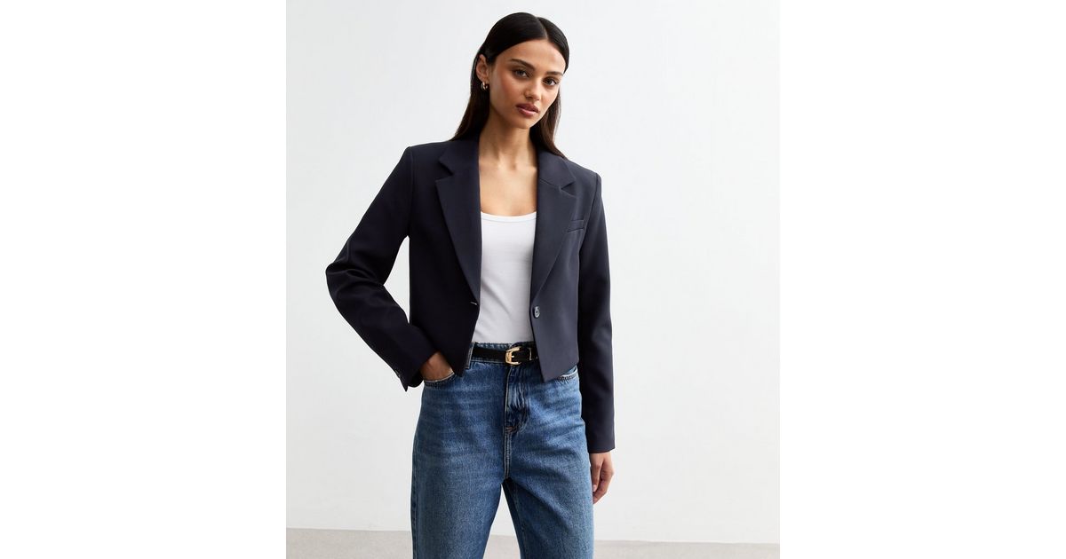Navy Cropped Blazer | New Look