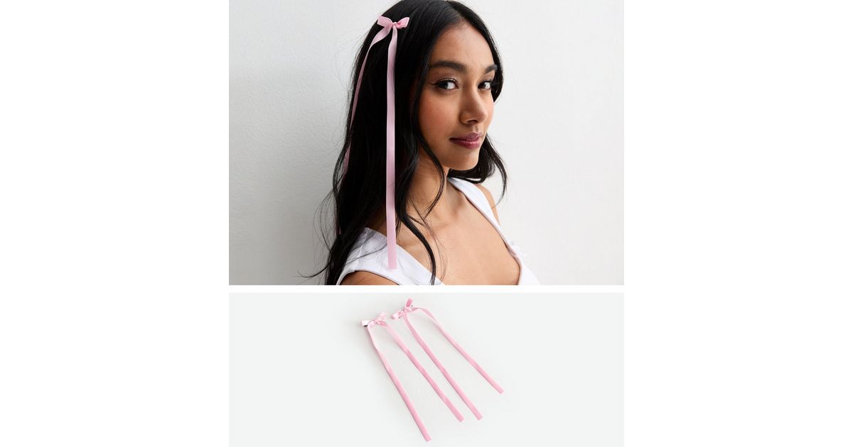 2 Pack Pink Long Skinny Bow Hair Slides | New Look