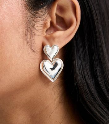 Silver Curved Heart Doorknocker Earrings New Look