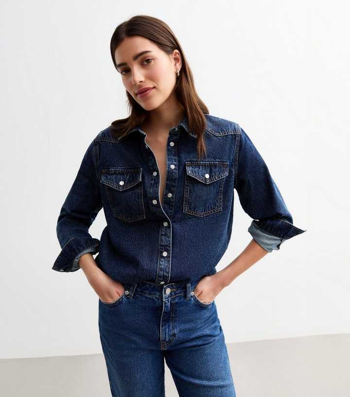 Blue Denim Western Shirt | New Look