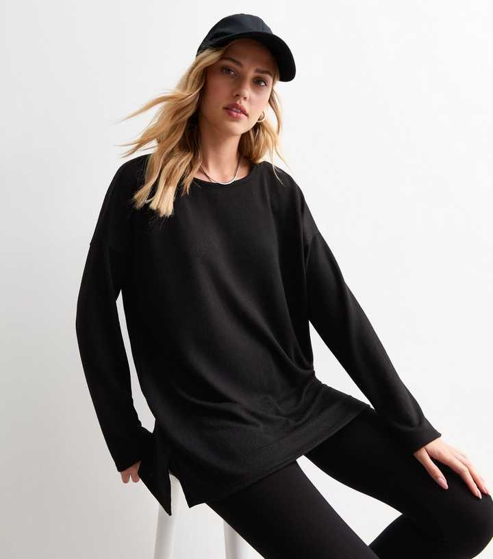 Black Soft Touch Long Relaxed Top | New Look