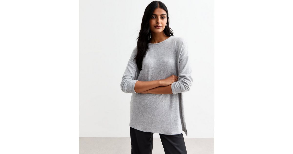 Grey Soft Touch Long Relaxed Top | New Look