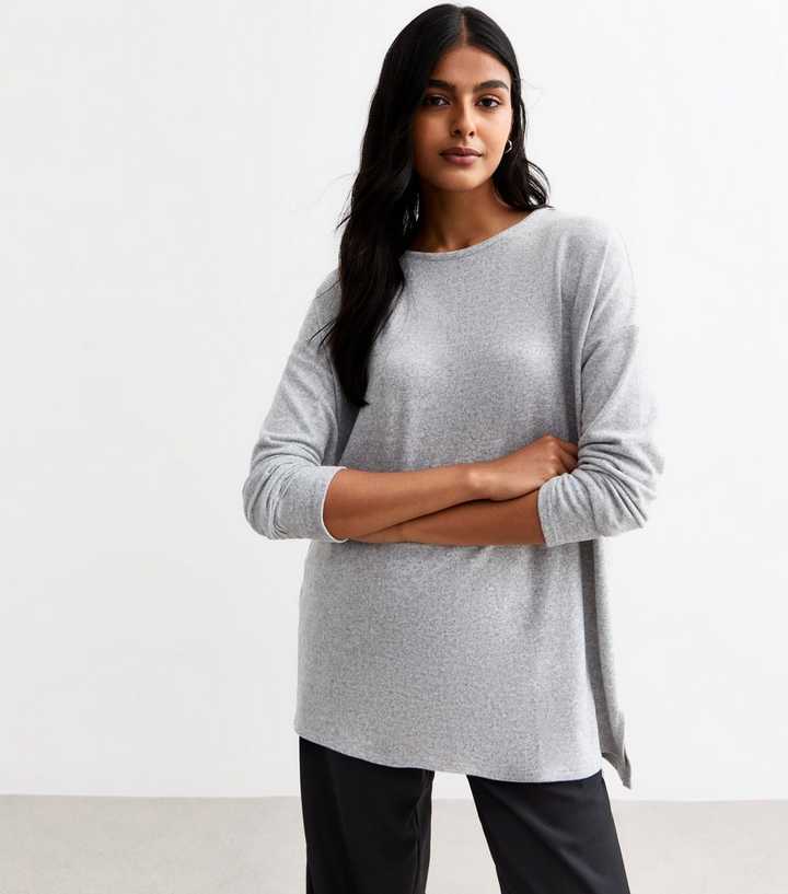 Grey Soft Touch Long Relaxed Top | New Look