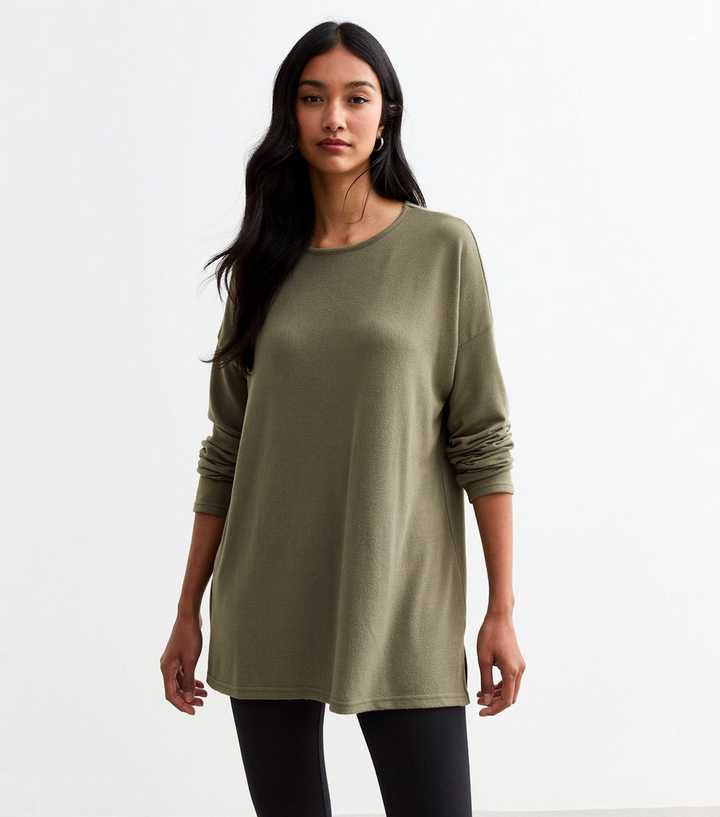 Olive Soft Touch Long Relaxed Top | New Look