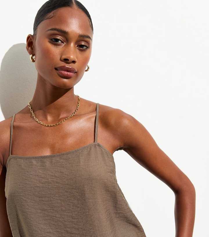 Mink Split Side Strappy Cami Top | New Look
