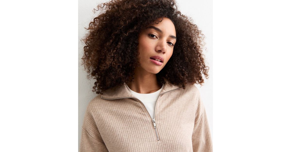 Cream Soft Touch Rib Half Zip Jumper | New Look