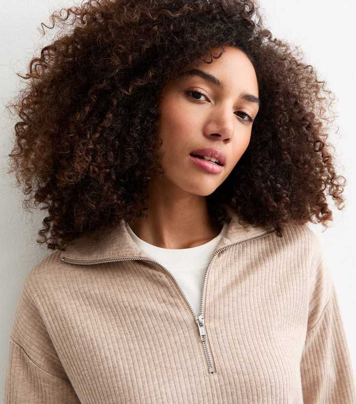 Cream Soft Touch Rib Half Zip Jumper | New Look