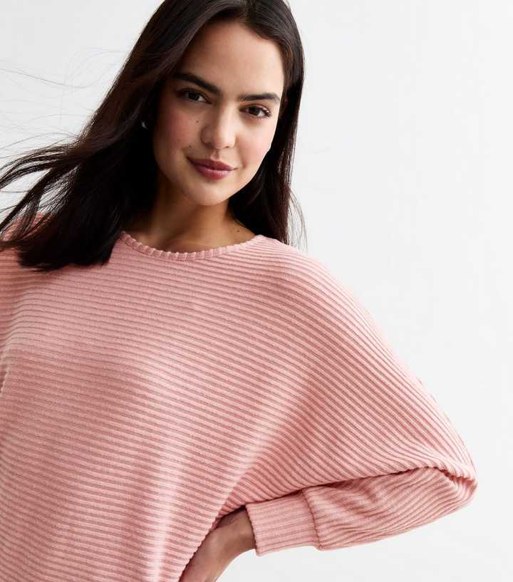 Pink Ribbed Soft Touch Batwing Sleeve Top | New Look