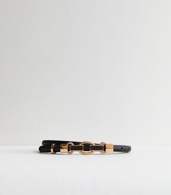 Black Lock Buckle Skinny Belt | New Look