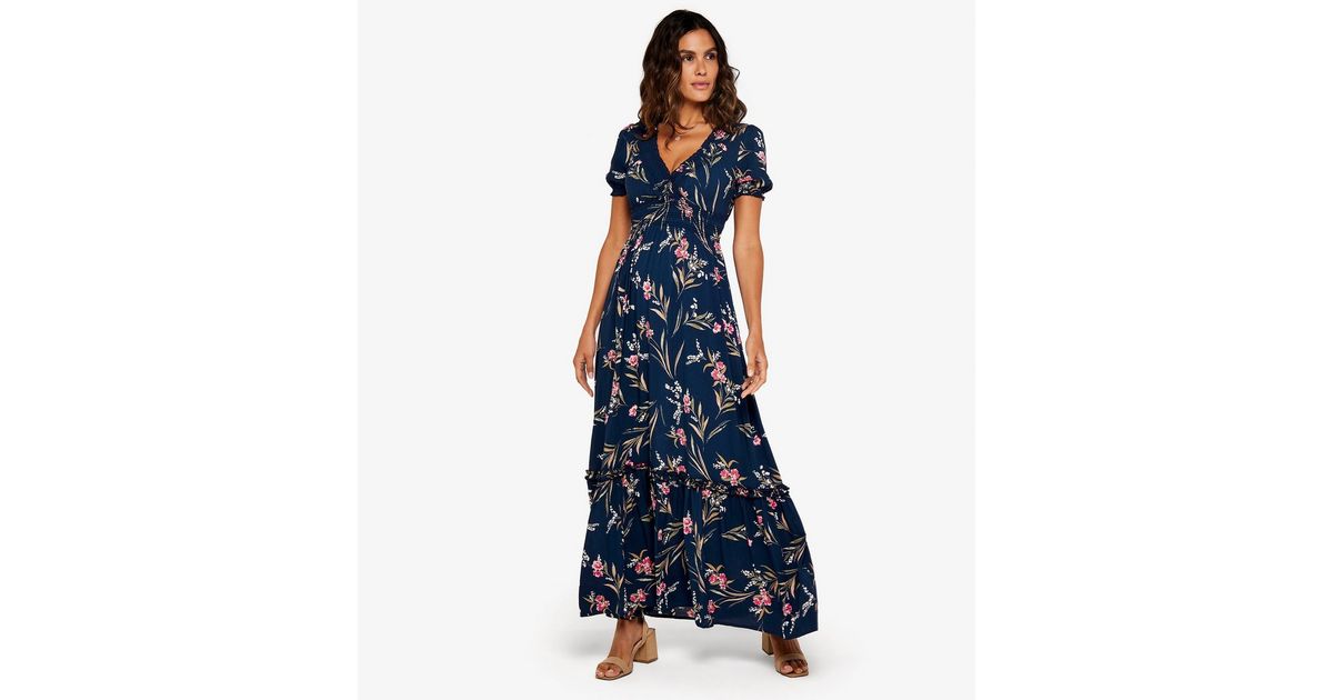 Apricot Navy Floral Print Maxi Dress New Look
