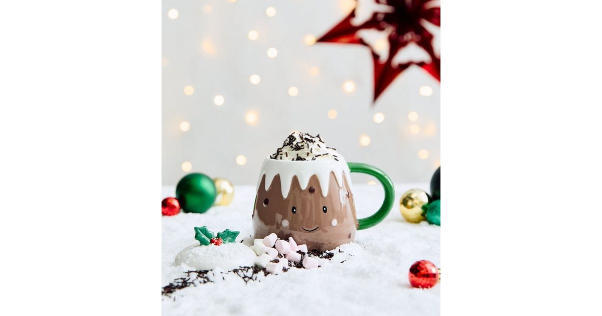 Brown Christmas Pudding Ceramic Mug With Lid | New Look